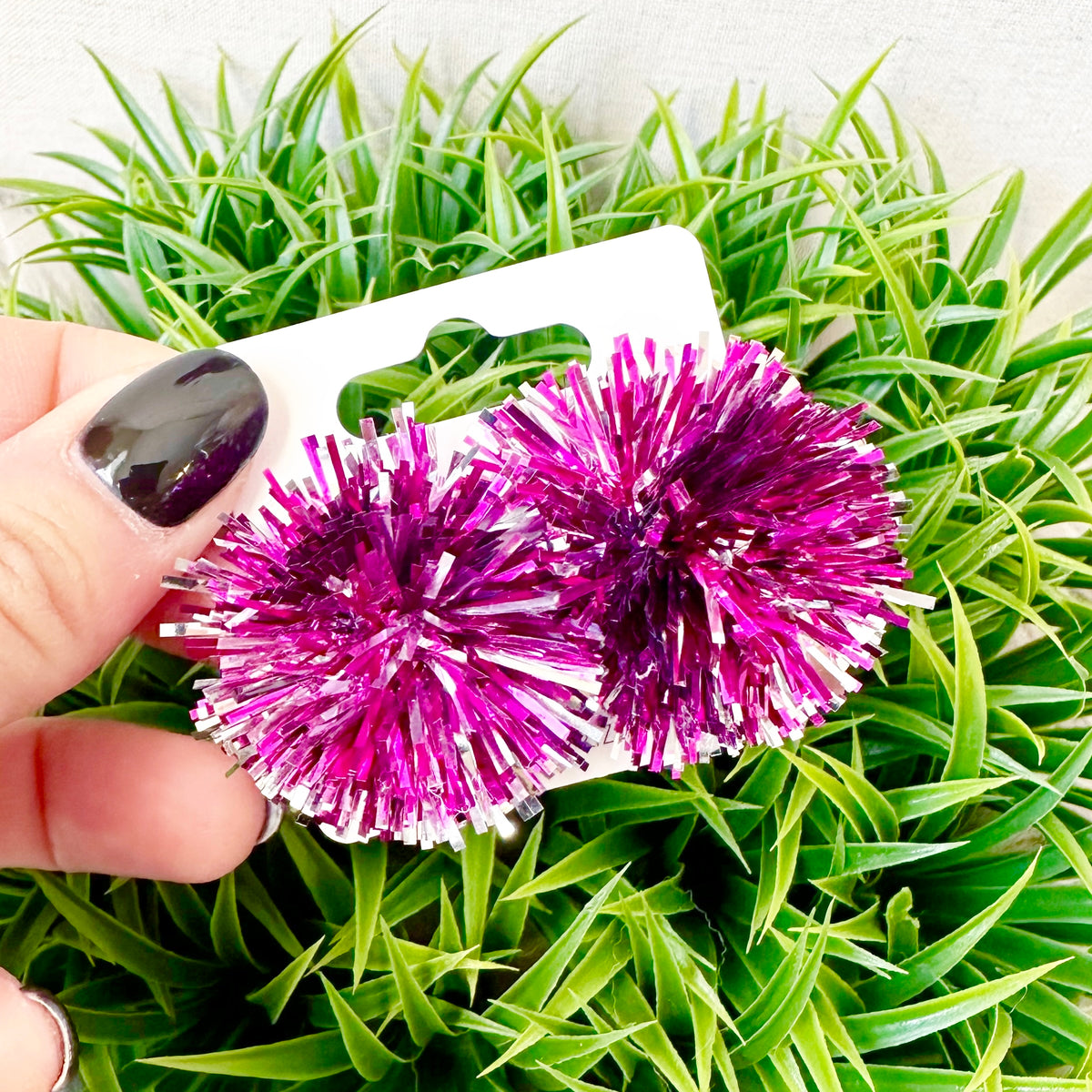 Pink and Silver Pom Studs – Sandy + Rizzo