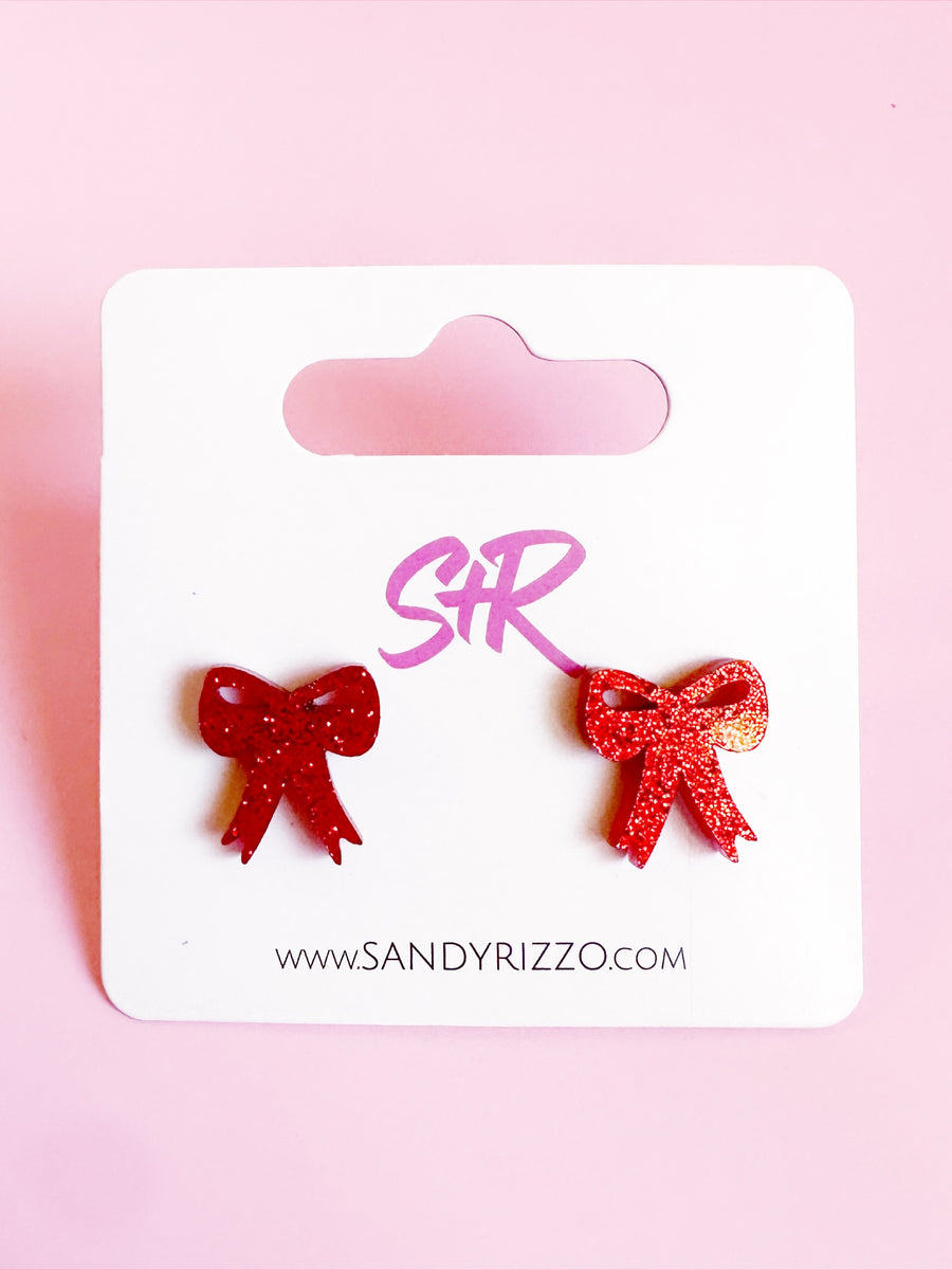 Red Sparkle Bow Stud – Sandy + Rizzo