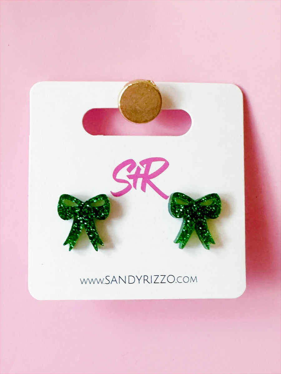 Green Sparkle Bow Stud – Sandy + Rizzo