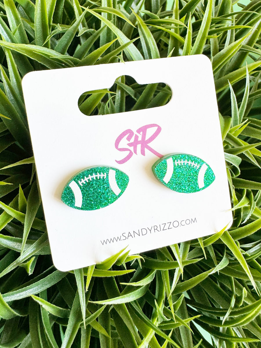 Green Glitter Football Studs – Sandy + Rizzo