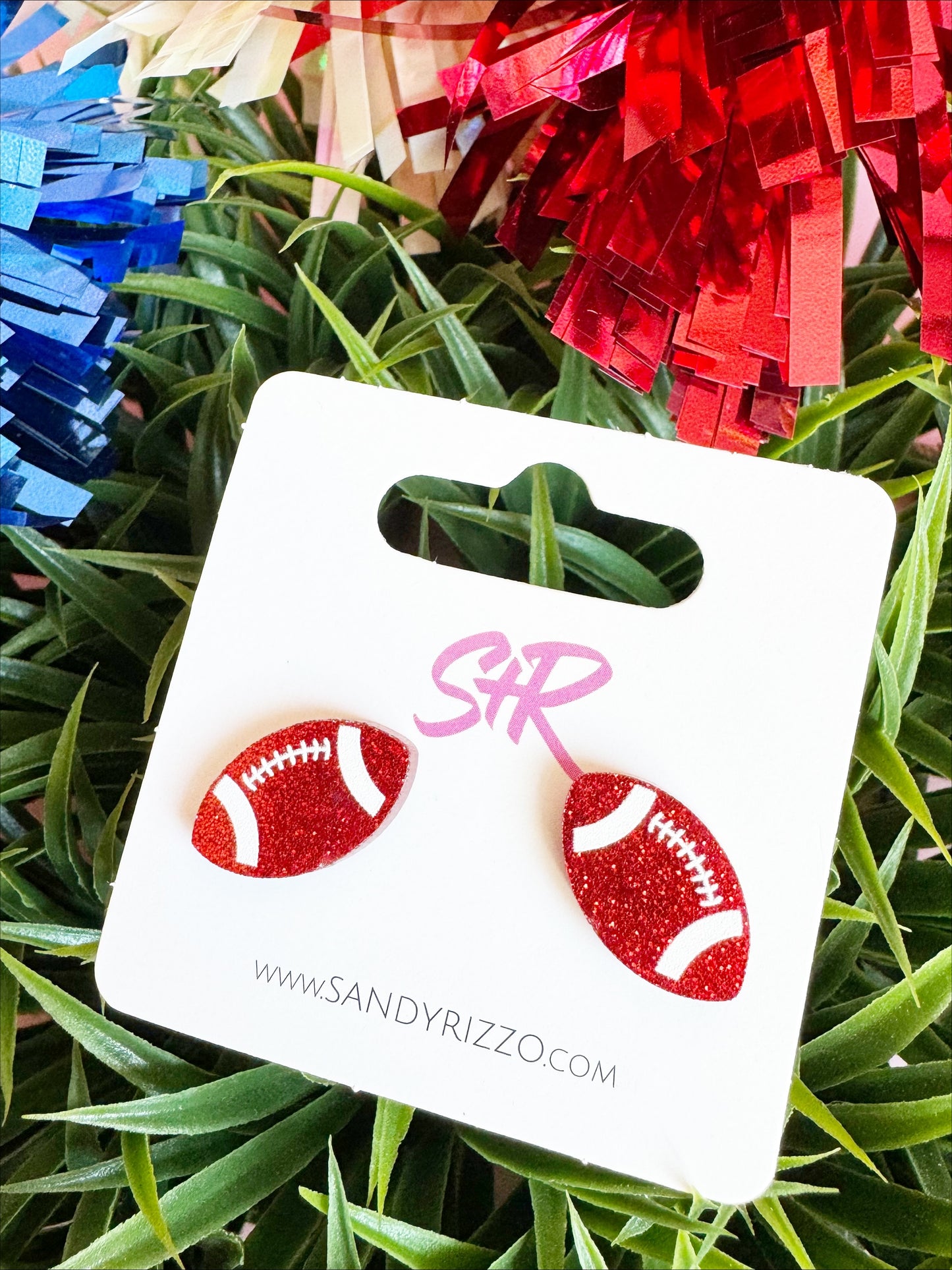 Red Glitter Football Stud – Sandy + Rizzo
